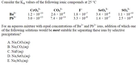 solved consider the ksp values of the following ionic