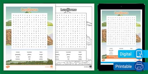 Landforms Word Search For 3rd 5th Grade Twinkl
