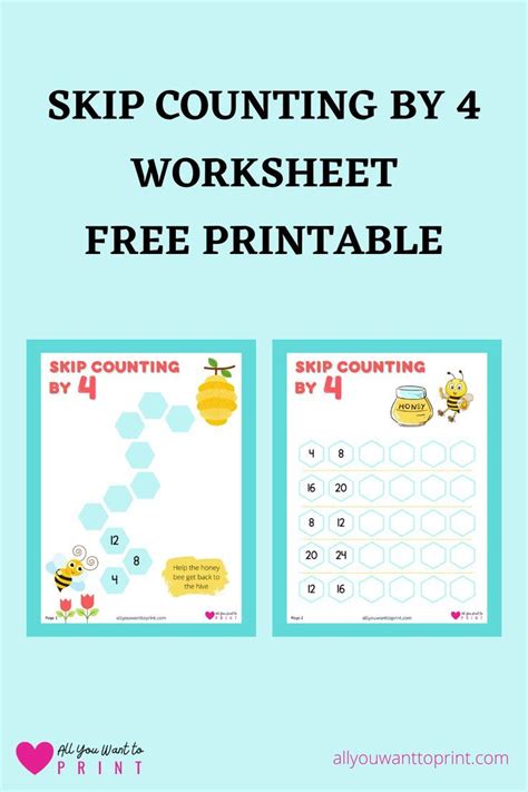 math skip counting by 4 honey bee theme free printable worksheet for
