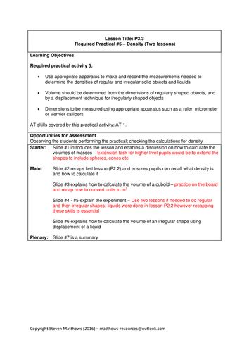 Gcse Science Physics Required Practical Density Powerpoint And Lesson Plan Teaching