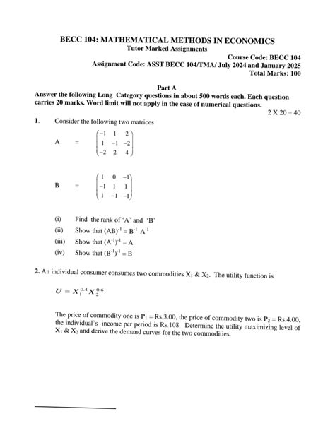 Question 1 Consider The Following Two Matrices Matrix A 1 1 2 1 1