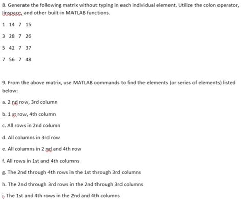 Solved Generate The Following Matrix Without Typing In Each