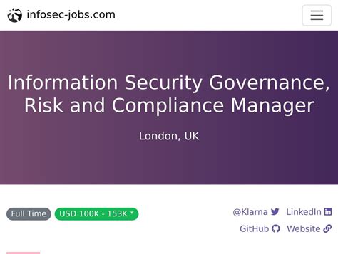 [hiring] Information Security Governance Risk And Compliance Manager In London Uk R Infosec Jobs