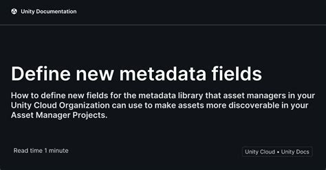Define new metadata fields • Unity Cloud • Unity Docs