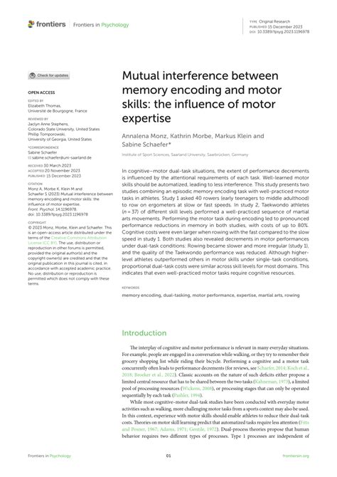 Pdf Mutual Interference Between Memory Encoding And Motor Skills The Influence Of Motor Expertise