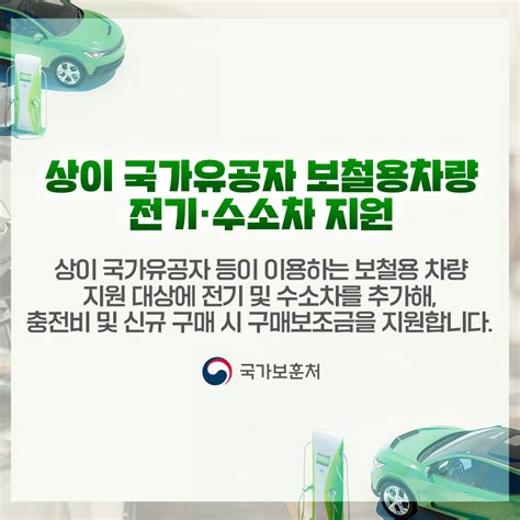 대한민국 국가보훈부 상이 국가유공자에게 친환경 차량전기·수소차 지원🚗 올해부터 상이 국가유공자