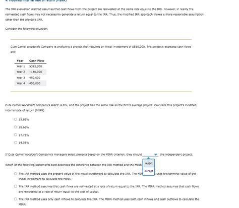 Solved The Irr Evaluation Method Assumes That Cash Flows
