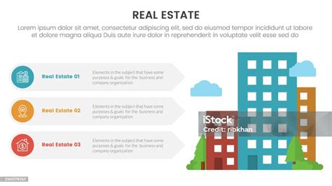 슬라이드 프리젠 테이션에 대 한 3 점 목록 정보가 포함 된 공원이 있는 큰 호텔 건물이 있는 부동산 부동산 Infographic 템플릿 배너 0명에 대한 스톡 벡터 아트