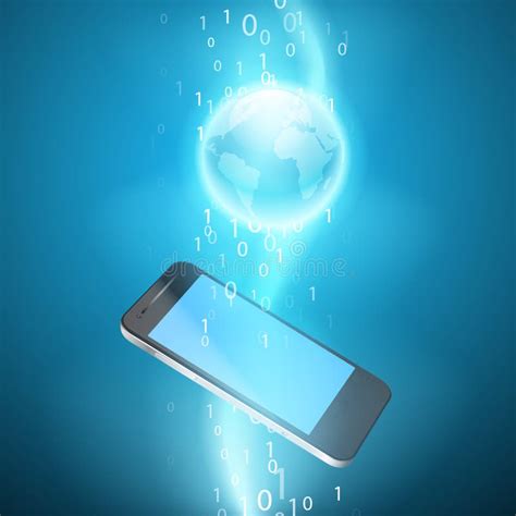 stream of binary code with mobile phone stock vector illustration of
