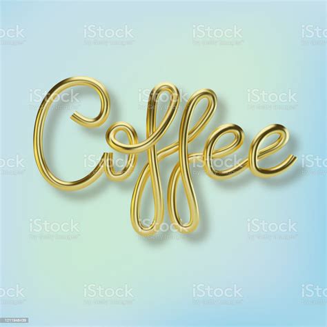 3d 사실적인 황금 비문 커피 배너 디자인을 위한 황금 금속 문자 제품 광고 웹 배너 전단지 인증서 및 엽서용 템플릿입니다 벡터