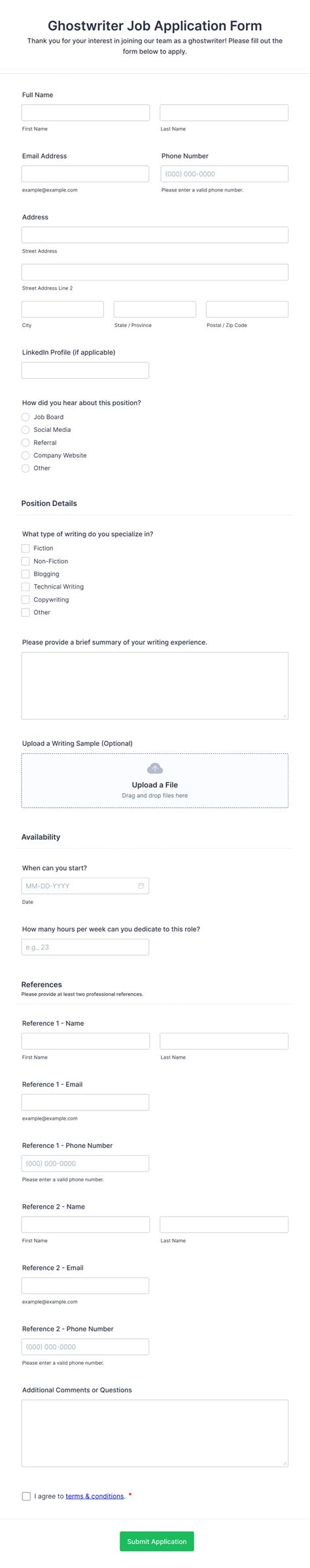 Ghostwriter Job Application Form Template Jotform