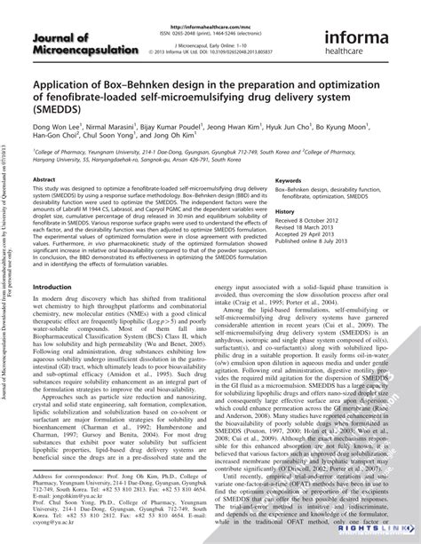 Pdf Application Of Box Behnken Design In The Preparation And Optimization Of Fenofibrate
