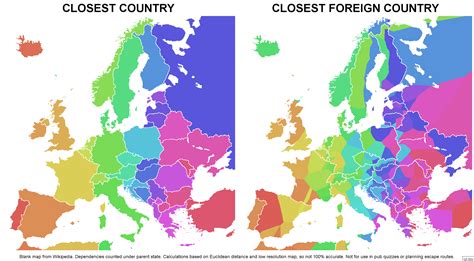 closest foreign country to every location in europe x post from r