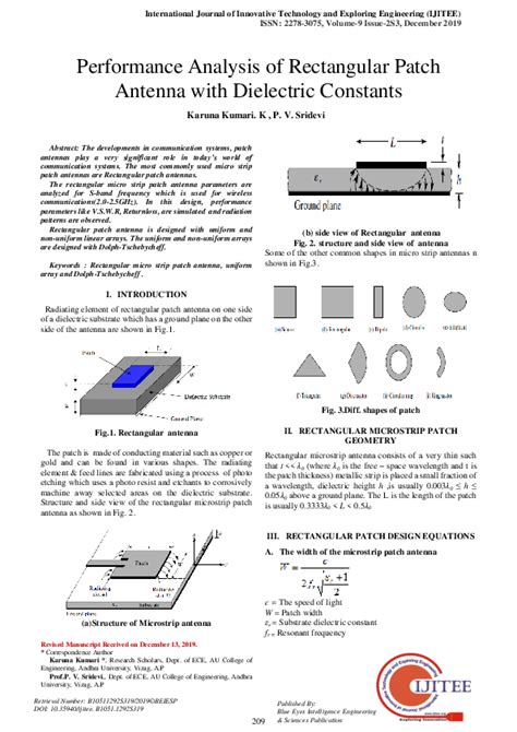 pdf performance analysis of rectangular patch antenna with dielectric
