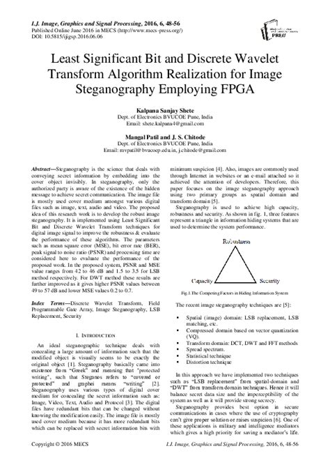 Pdf Least Significant Bit And Discrete Wavelet Transform Algorithm Realization For Image