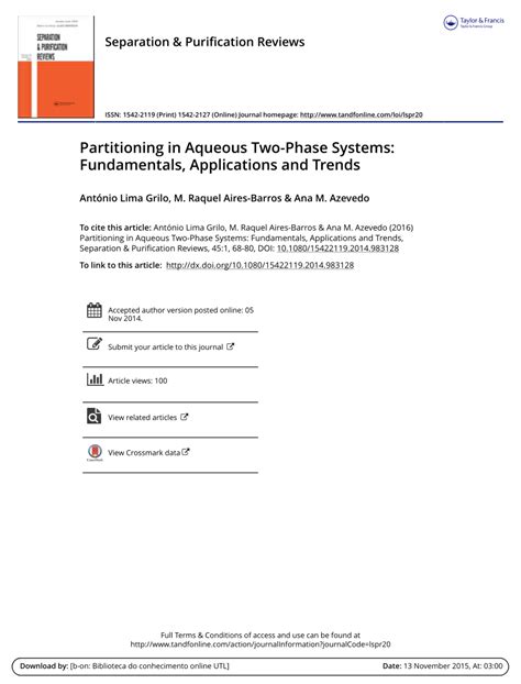 Pdf Partitioning In Aqueous Two Phase Systems Fundamentals