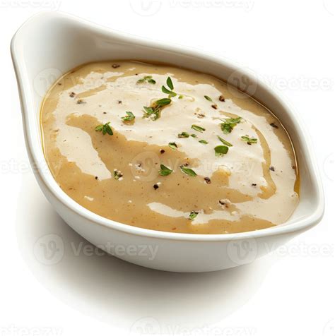Creamy Gravy In A White Bowl Garnished With Herbs 60764200 Png