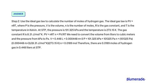 Solved Calculate Number Of Moles Of Hydrogen On 0 448 Litre Of