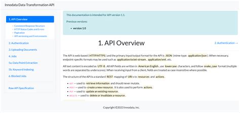 api documentation legacy — innodata data transformation api