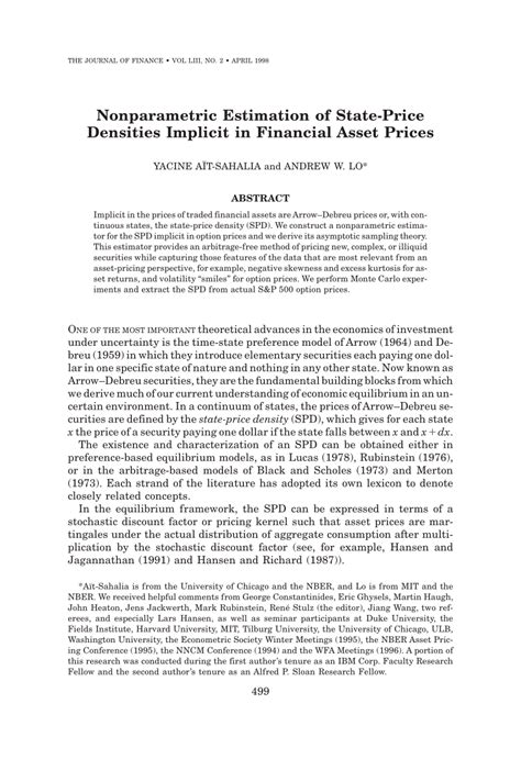 Pdf Nonparametric Estimation Of State Price Densities Implicit Infinancial Asset Prices