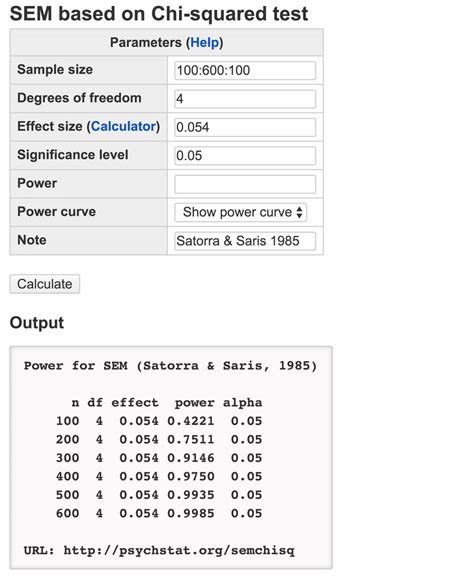 22 Input And Output For Obtaining Power Curve For Sem In Example 152