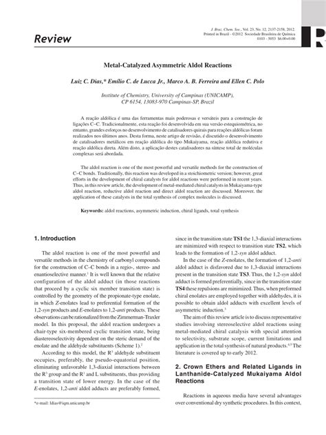 Pdf Metal Catalyzed Asymmetric Aldol Reactions