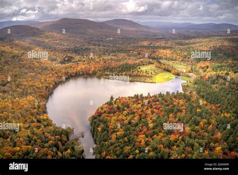 Colgate Lake In Upstate New York During Peak Fall Foliage Season Stock