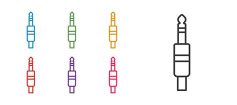 흰색 배경에 분리된 라인 오디오 잭 아이콘을 설정합니다 음향 장비 연결용 오디오 케이블 플러그 와이어 악기 아이콘을 화려하게 설정합니다 벡터 녹음 장비에 대한 스톡 벡터