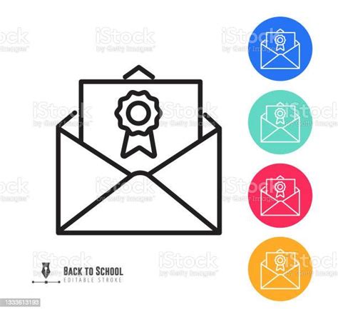 현대 전자 학습 및 교육 메일 아이콘 개념 얇은 라인 스타일에 의해 졸업장을 받는 편집 스트로크 개념에 대한 스톡 벡터 아트 및