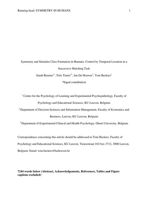 Pdf Symmetry And Stimulus Class Formation In Humans Control By
