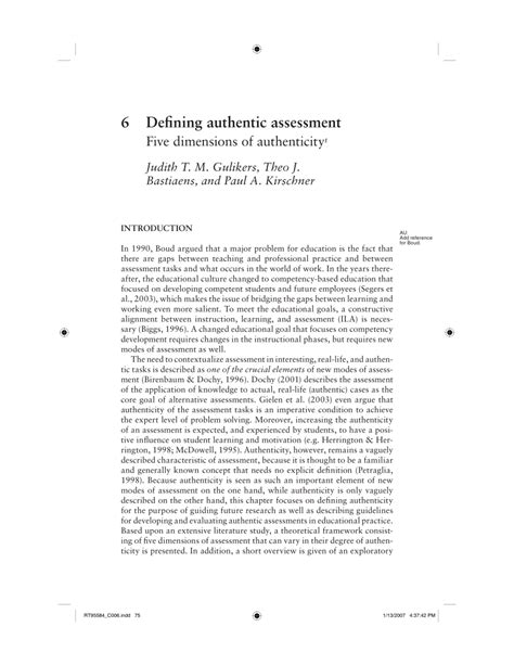 Pdf Defining Authentic Assessment Five Dimensions Of Authenticity