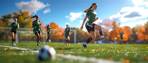 Exciting Girls Soccer Team Match Premium Ai Generated Image