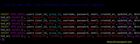 dump dữ liệu bảng postgresql thành câu lệnh insert query