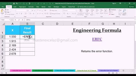 Erfc Engineering Function With Example In Ms Office Excel Spreadsheet