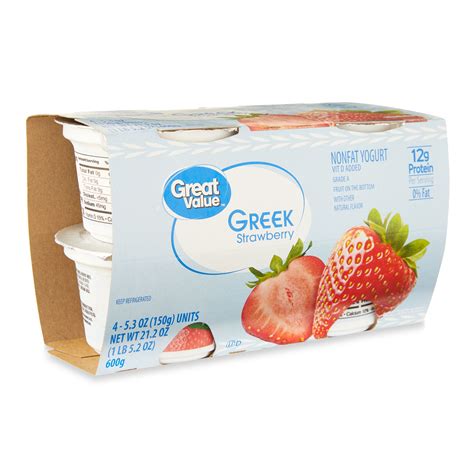 Great Value Strawberry Nonfat Greek Yogurt 5 3 Oz Cups 4 Pack