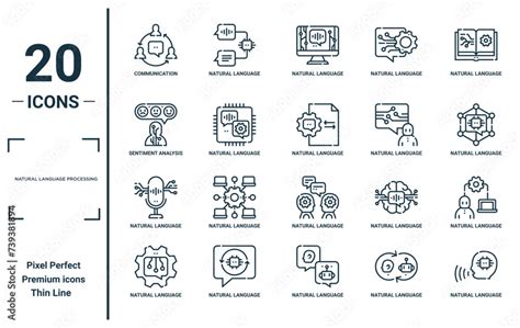 Vetor De Natural Language Processing Linear Icon Set Includes Thin