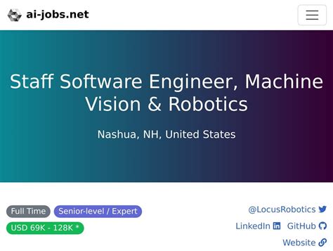 Hiring Staff Software Engineer Machine Vision And Robotics In Nashua
