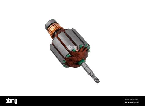 Electric Dc Motor Rotors With Copper Commutator And Coil Wire Winding Isolated On White