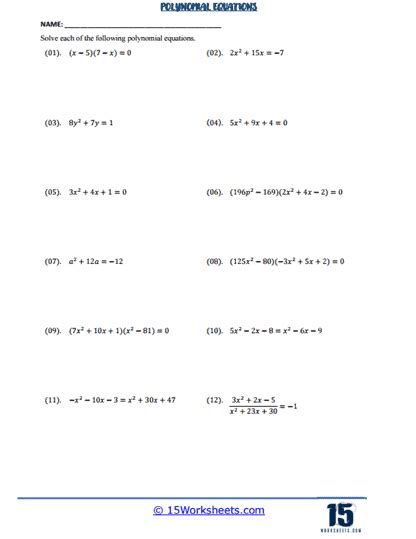 Polynomial Equations Worksheets 15