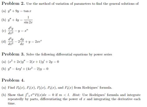 Solved Problem 2. ﻿Use the method of variation of parameters | Chegg.com