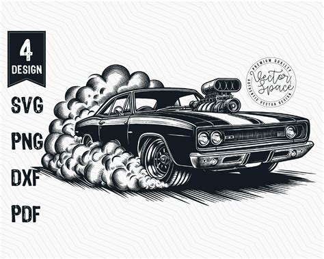 Muscle Car Burnout Illustration Vector Muscle Car Svg Car Burnout