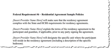 Policy Language Tool For Hcbs Final Rule Federal Requirement 6 Residential Agreement Hcbs