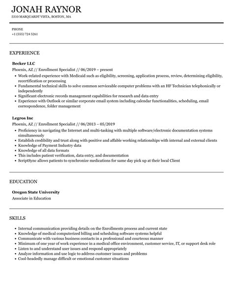 Enrollment Specialist Resume Samples Velvet Jobs