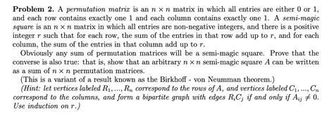 Solved Problem 2 A Permutation Matrix Is An N Xn Matrix In