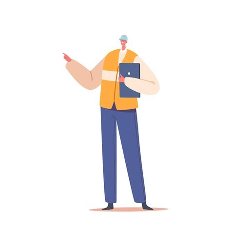 Premium Vector Factory Engineer Male Character Using Tablet To
