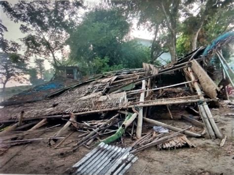 မိုးသက်လေပြင်းတိုက်ခတ်၍ နေအိမ် ၂ လုံး ပြိုကျပျက်စီး ဆုံးရှုံးမှုဖြစ်ပွား Myanmarnationalpost