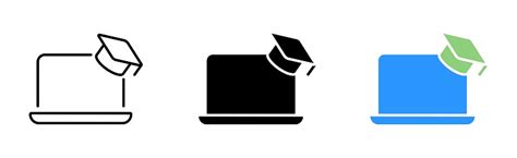 온라인 학습 아이콘을 설정합니다 노트북 가정 교육 인터넷 원격 학생 교사 세계 액세스 가능 과학 숙제 대화형 지식 개념입니다 다른 스타일의 벡터 선 아이콘 개념에 대한 스톡