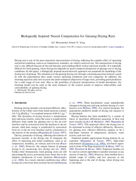 pdf biologically inspired neural computation for ginseng drying rate