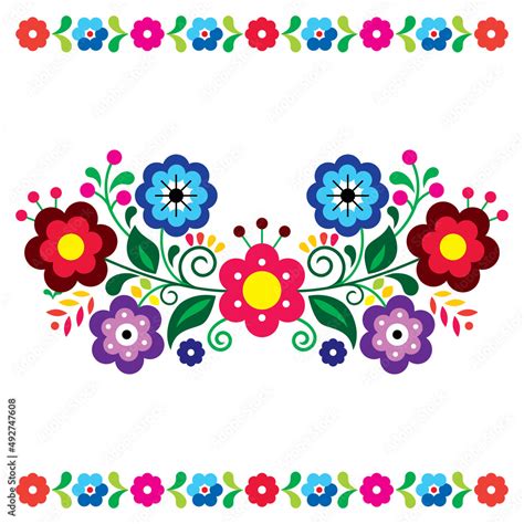 Mexican Folk Art Style Vector Floral Greeting Card On Invitation
