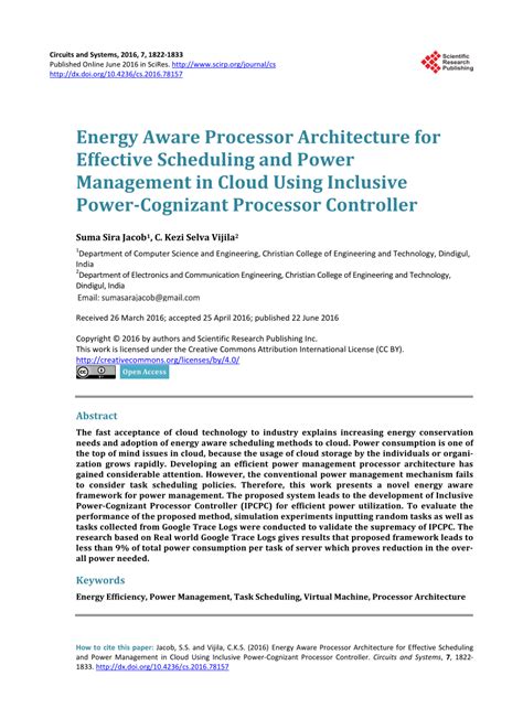 Pdf Energy Aware Processor Architecture For Effective Scheduling And Power Management In Cloud